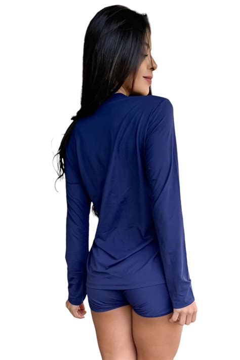 Camisa Feminina ProteÇÃo Uv Poliamida Premium Manga Longa Azul Marinho