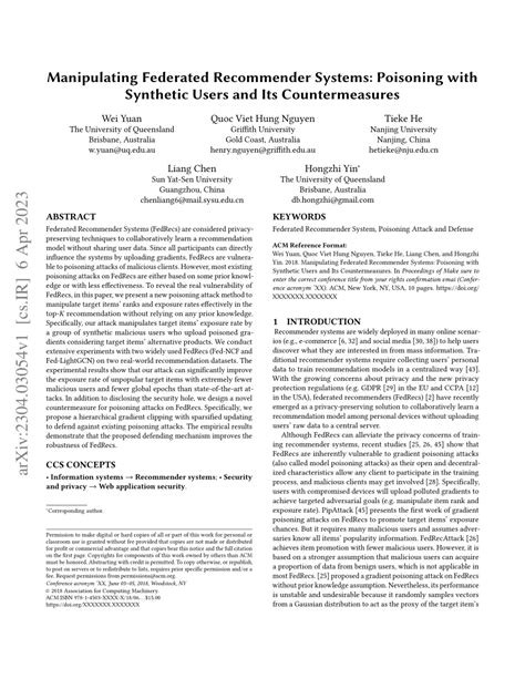 Pdf Manipulating Federated Recommender Systems Poisoning With Synthetic Users And Its