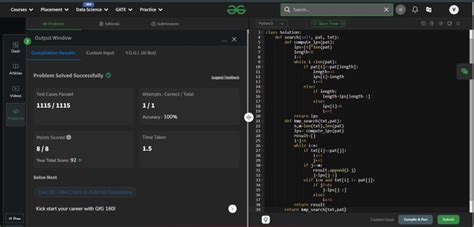 gfg160 geekstreak2025 dsa coding stringmatching problemsolving