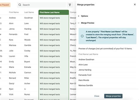 merge properties without losing data datablist