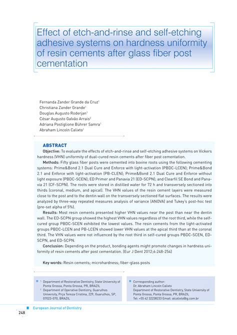 Pdf Effect Of Etch And Rinse And Self Etching Adhesive Systems On