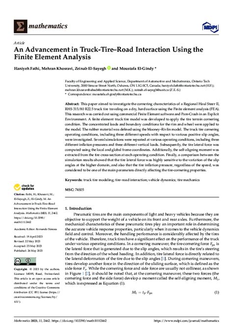Pdf An Advancement In Truck Tireroad Interaction Using The Finite