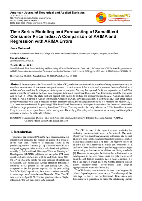 Pdf Time Series Modeling And Forecasting Of Somaliland Consumer Price Index A Comparison Of