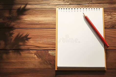 Educational Planning Brown Wooden Table With Notepad And Red Pencil