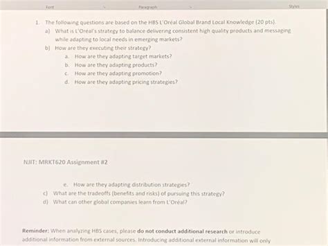 solved font paragraph styles 1 the following questions are