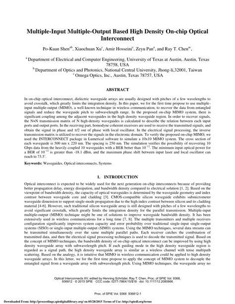 Pdf Multiple Input Multiple Output Based High Density On Chip Optical