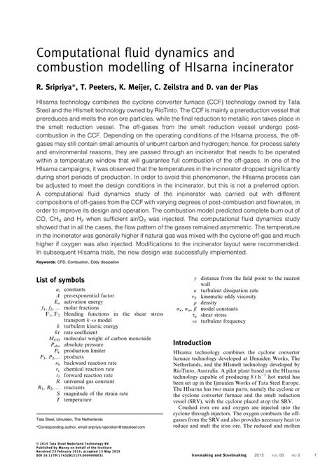 Pdf Computational Fluid Dynamics And Combustion Modelling Of Hisarna