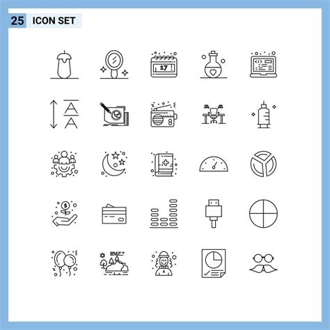 25 Thematic Vector Lines And Editable Symbols Of Programming Coding Day Valentine Passion