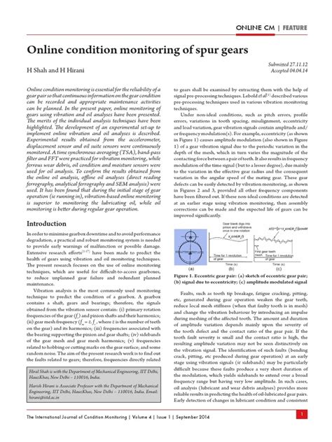 Online Condition Monitoring Of Spur Gears Pdf Gear Wear
