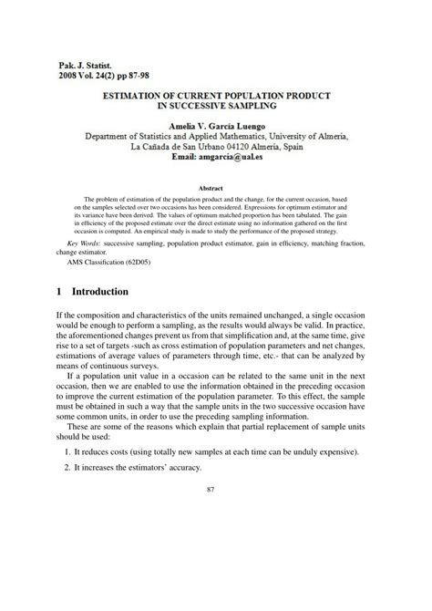Pdf Estimation Of Current Population Product In Successive Sampling