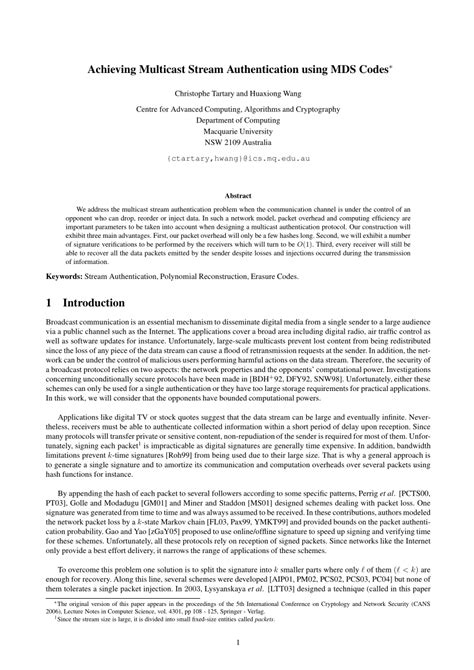 Pdf Achieving Multicast Stream Authentication Using Mds Codes
