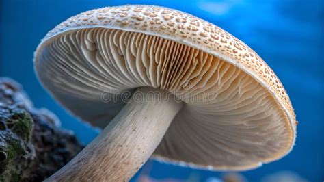 Mushroom Close Up Detailed Fungi Texture Gills And Stem Against