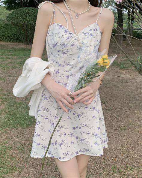 여리 여친룩 꽃무늬 미니 원피스크롭 가디건 코디세트