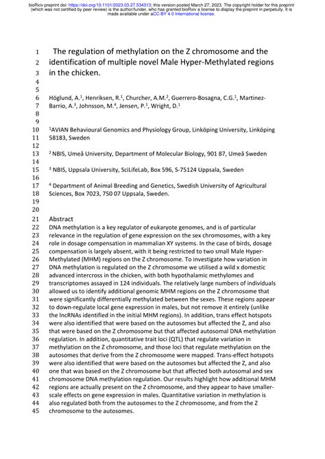 Pdf The Regulation Of Methylation On The Z Chromosome And The