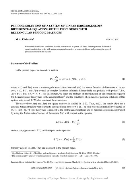 periodic solutions of a system of linear inhomogeneous differential
