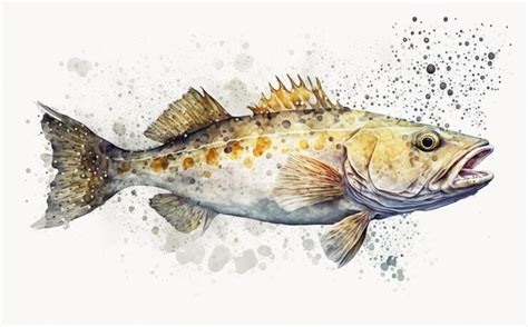 Premium Photo A Drawn Cod Fish On White Background Watercolor Organic
