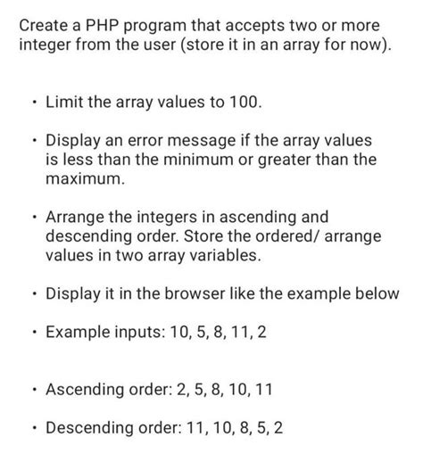 Solved Create A Php Program That Accepts Two Or More Integer