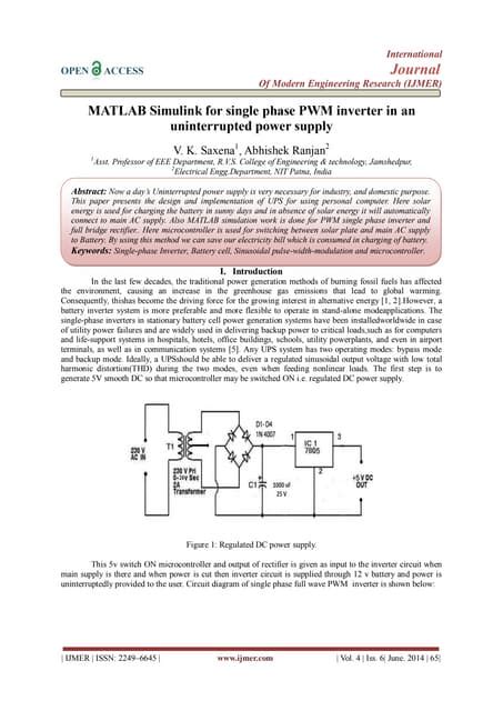 Simulation Model Of Single Phase Pwm Inverter By Using Matlabsimulink Pdf