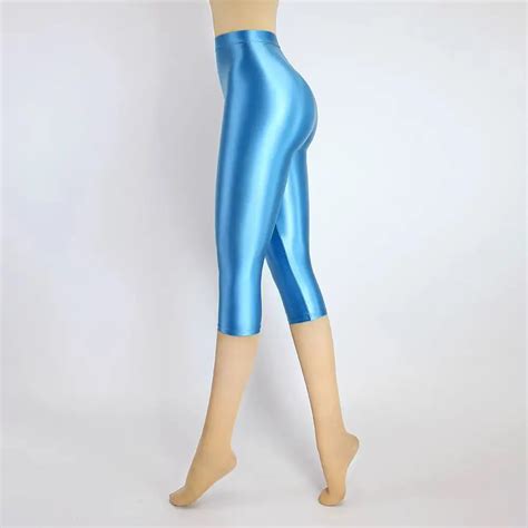 Летние весенние глянцевые атласные сексуальные женские леггинсы средней длины повседневные