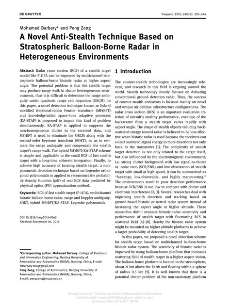 Pdf A Novel Anti Stealth Technique Based On Stratospheric Balloon