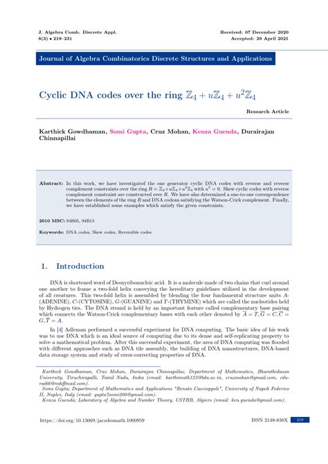 Pdf Cyclic Dna Codes Over The Ring Mathbb Z 4umathbb Z 4u2mathbb Z 4