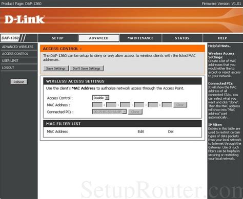 Dlink DAP Screenshot Access Control
