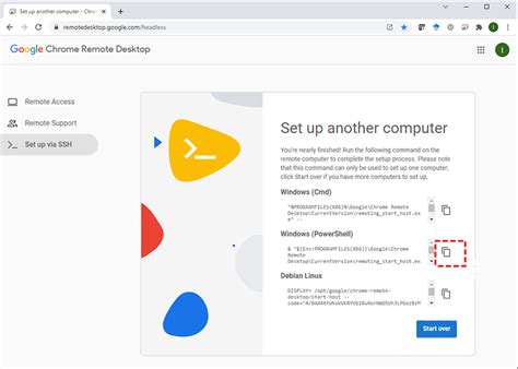 stepwise guide chrome remote desktop setup via ssh