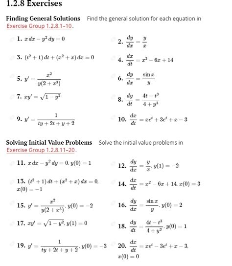 solved 1 2 8 exercises finding general solutions exercise