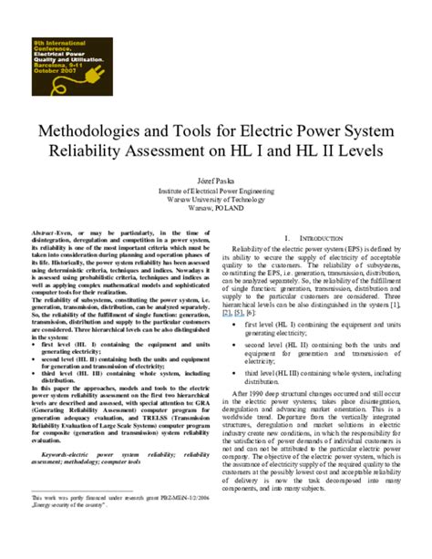 Pdf Methodologies And Tools For Electric Power System Reliability Assessment On Hl I And Hl Ii
