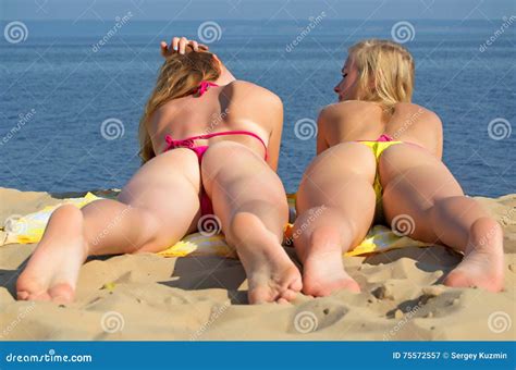 Girls In Thongs On The Beach Stock Image Image Of Beautiful Girlfriend 75572557