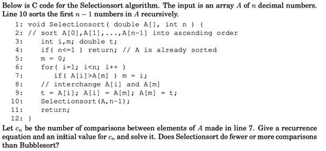 Solved M Below Is C Code For The Selectionsort Algorithm Chegg