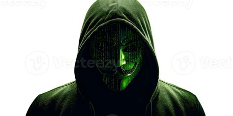 Anonymous Hacker Wearing Green Mask And Hoodie In Dark Background For Cyber Security And Digital Anonymous Hacker Wearing Green Mask And Hoodie In Dark Background For Cyber Security And Digital