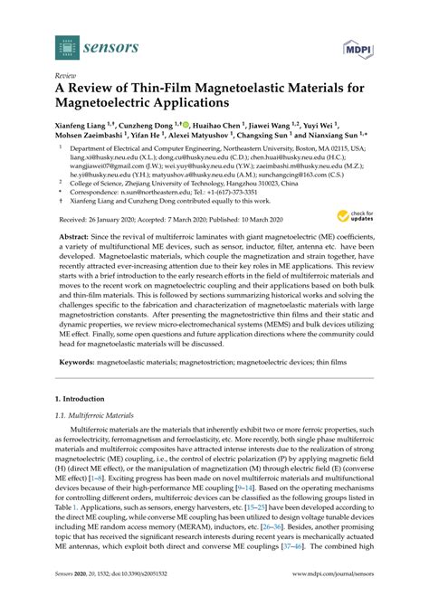Pdf A Review Of Thin Film Magnetoelastic Materials For Magnetoelectric Applications