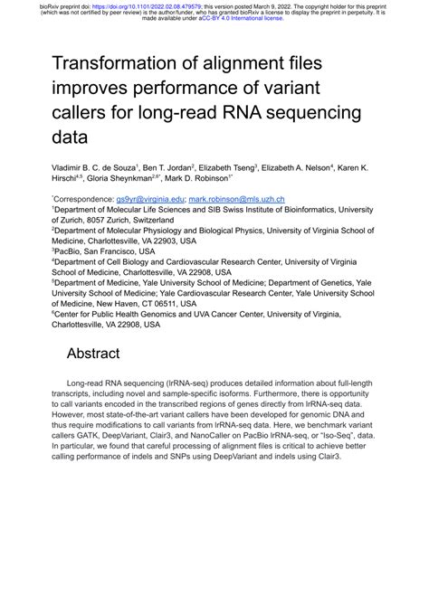 Pdf Transformation Of Alignment Files Improves Performance Of Variant Callers For Long Read