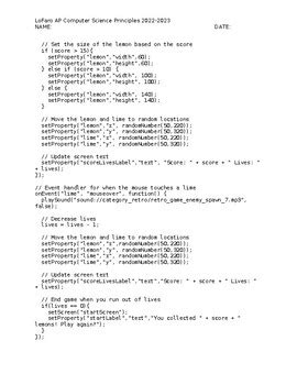 Code Org Supplemental Worksheet AP CSP Unit Lesson By STEMTEACHERSTEPH