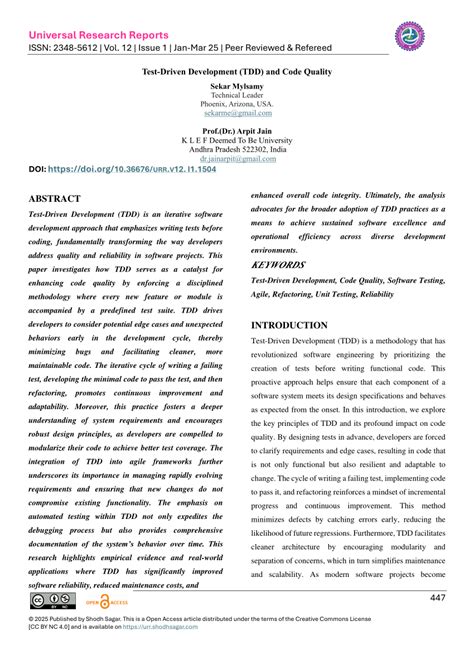 Pdf Test Driven Development Tdd And Code Quality