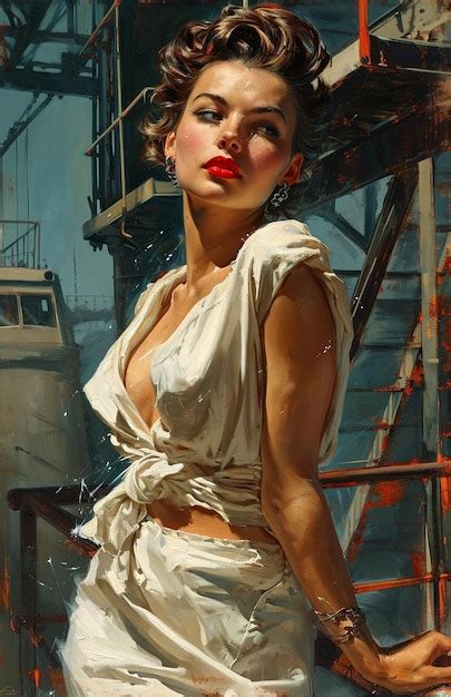 Premium Photo Oilpainting Of A Beautiful Pin Up Girl In The Style Of The S