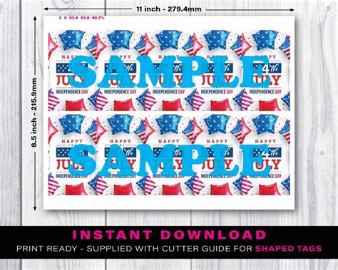 Happy 4th Of July Tag Printable 4th Of July Favor Tags American Flag