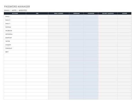 Free Printable Password List Templates Excel Pdf Alphabetical