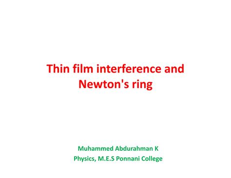 Thin Film Interference And Newtons Ring Pdf