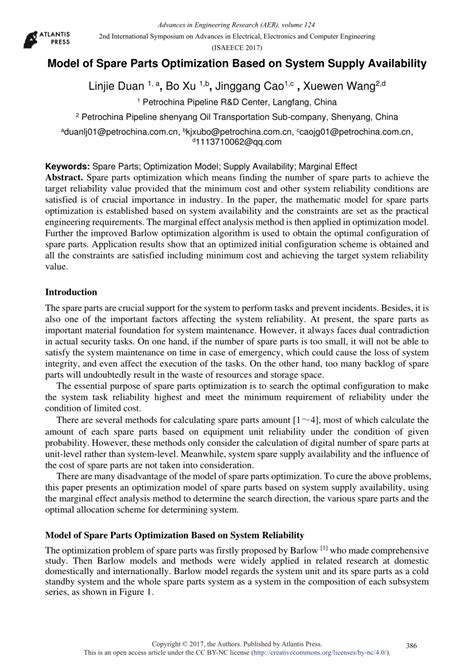 Pdf Model Of Spare Parts Optimization Based On System Supply Availability