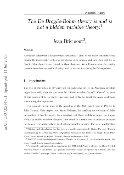 pdf the de broglie bohm theory { it is} and { it is not} a hidden