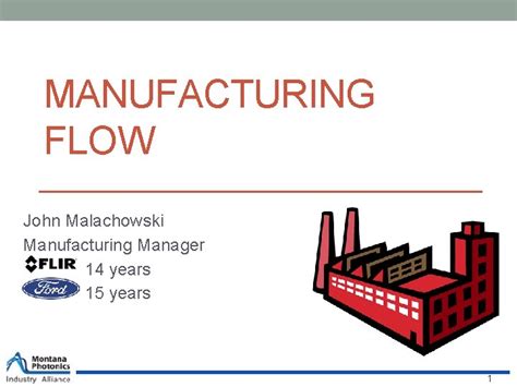 Manufacturing Flow John Malachowski Manufacturing Manager 14 Years