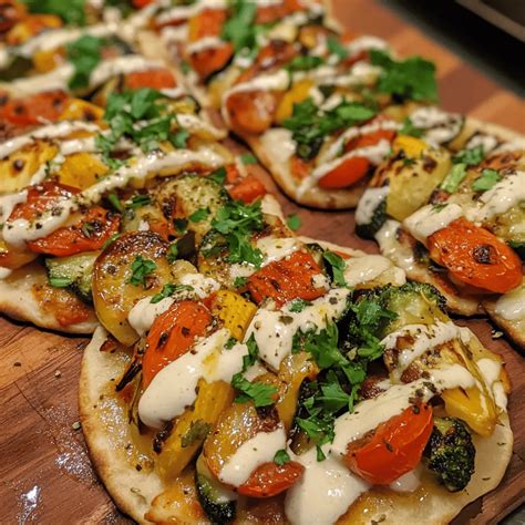 Delicious Magical Roasted Veggie Flatbreads With Garlic Sauce