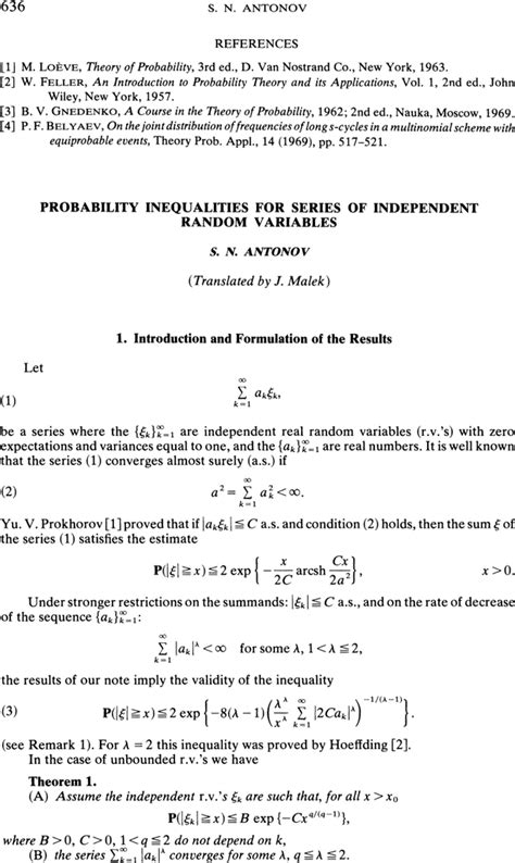 Probability Inequalities For Series Of Independent Random Variables