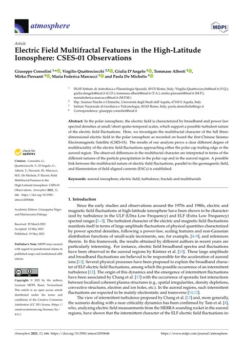Pdf Electric Field Multifractal Features In The High Latitude Ionosphere Cses 01 Observations