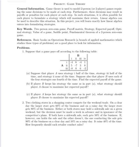 Solved Project Game Theory General Information Game Theory
