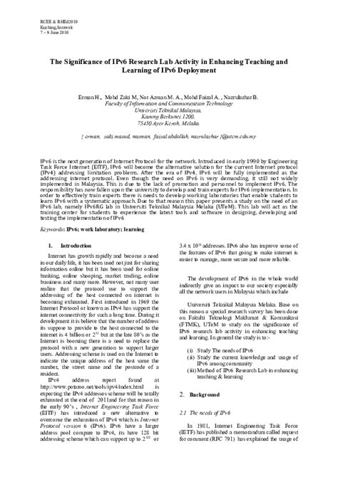 Pdf The Significance Of Ipv6 Research Lab Activity In Enhancing Teaching And Learning Of Ipv6