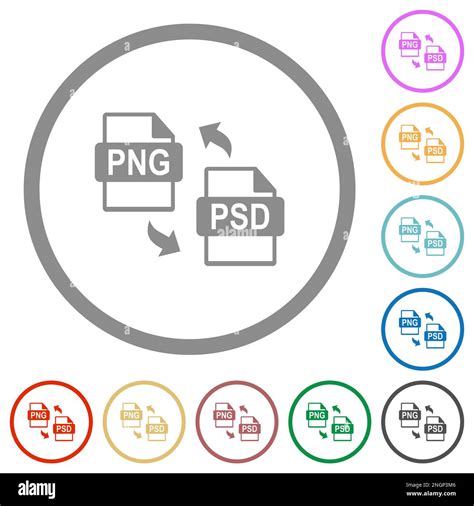 Png Psd File Conversion Flat Color Icons In Round Outlines On White Background Stock Vector