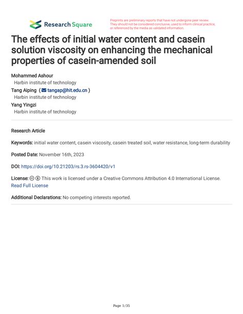Pdf The Effects Of Initial Water Content And Casein Solution